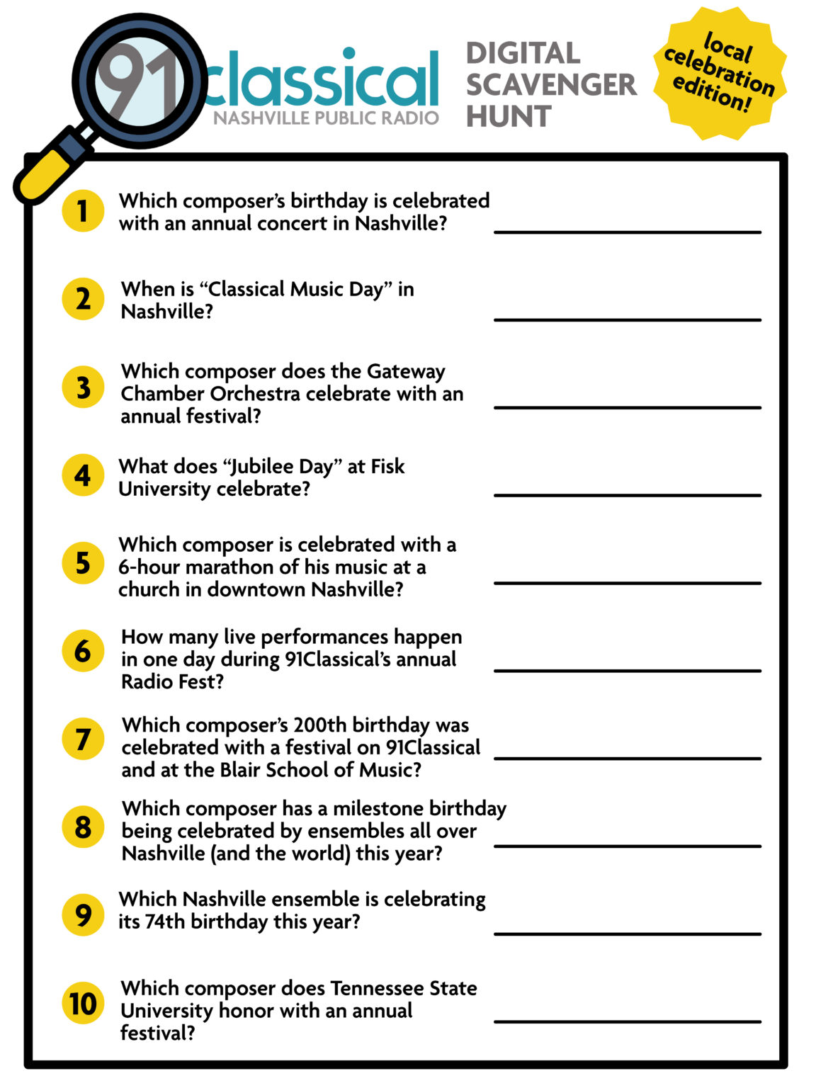 Classical Scavenger Hunt: Music City Celebrations Edition | Nashville ...