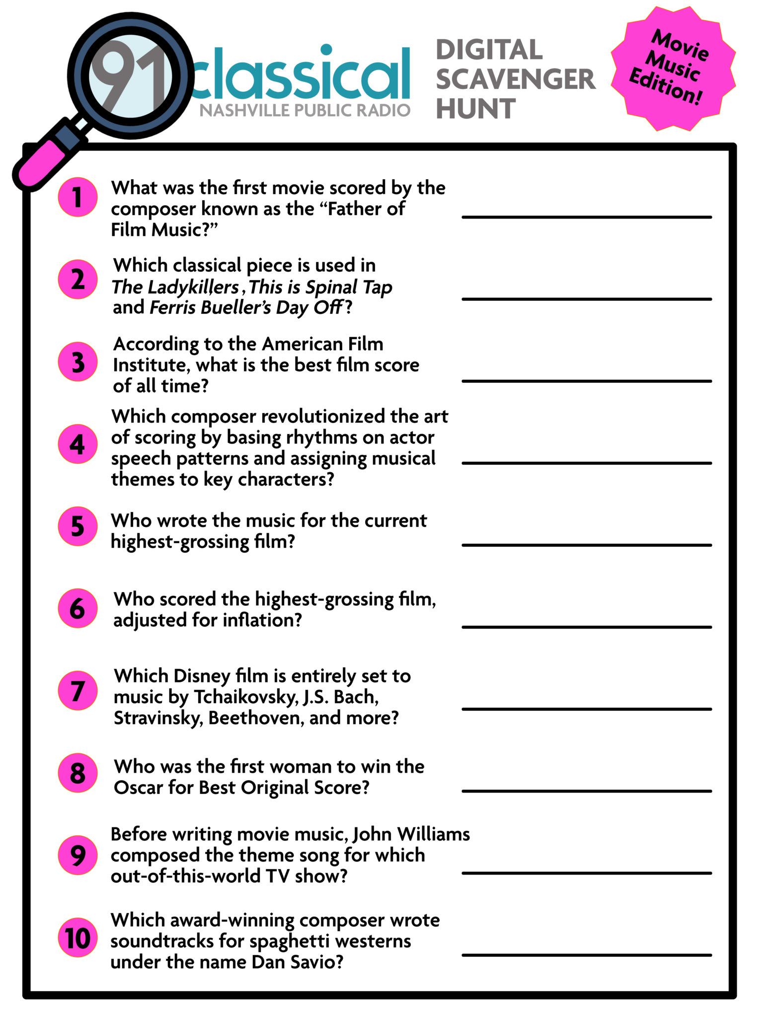 Classical Scavenger Hunt: Movie Music Edition | Nashville Classical Radio