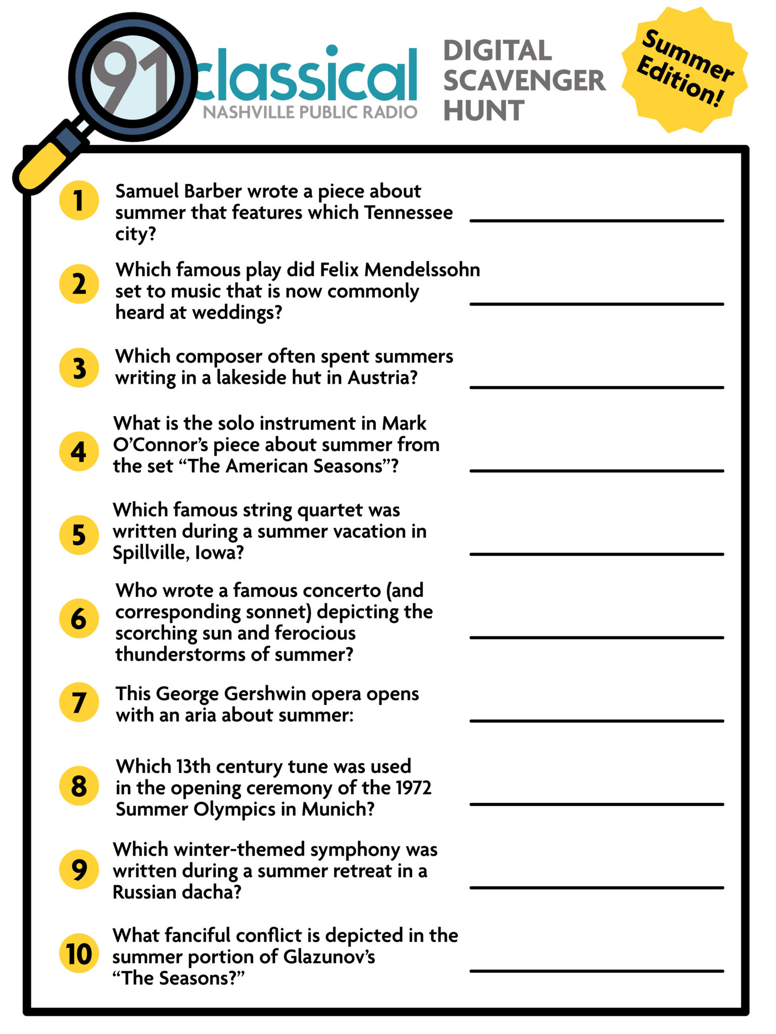 Classical Scavenger Hunt: Summer Edition | Nashville Classical Radio